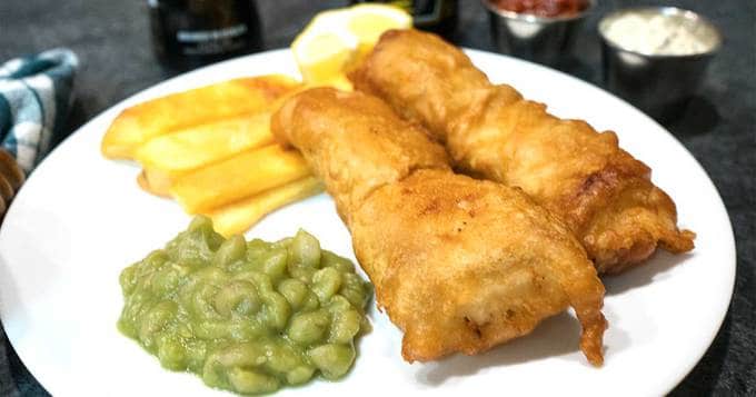 Beer Battered Fish Chips and Mushy Peas - Pudge Factor