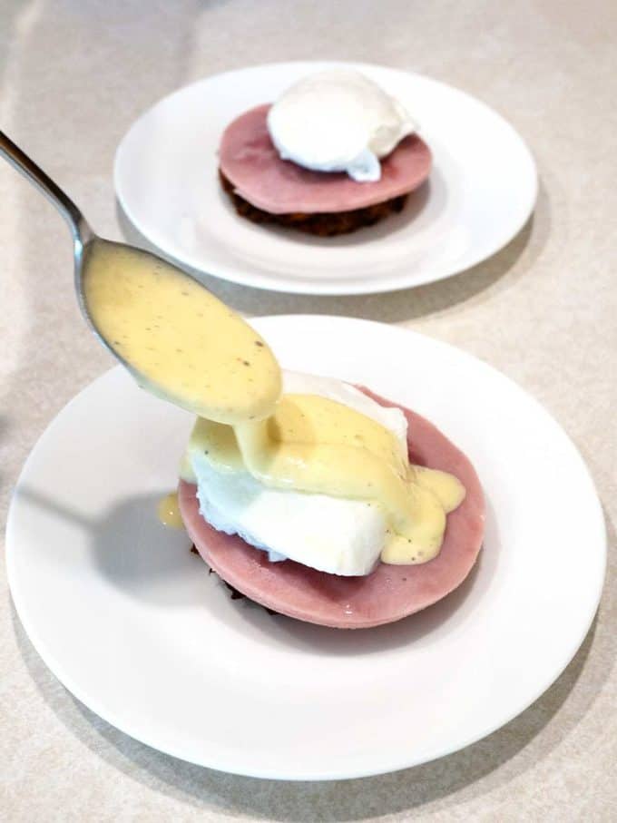 Eggs Benedict on Hash Brown Rounds - Pudge Factor