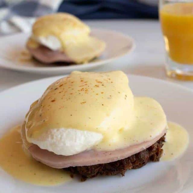 Eggs Benedict on Hash Brown Rounds - Pudge Factor