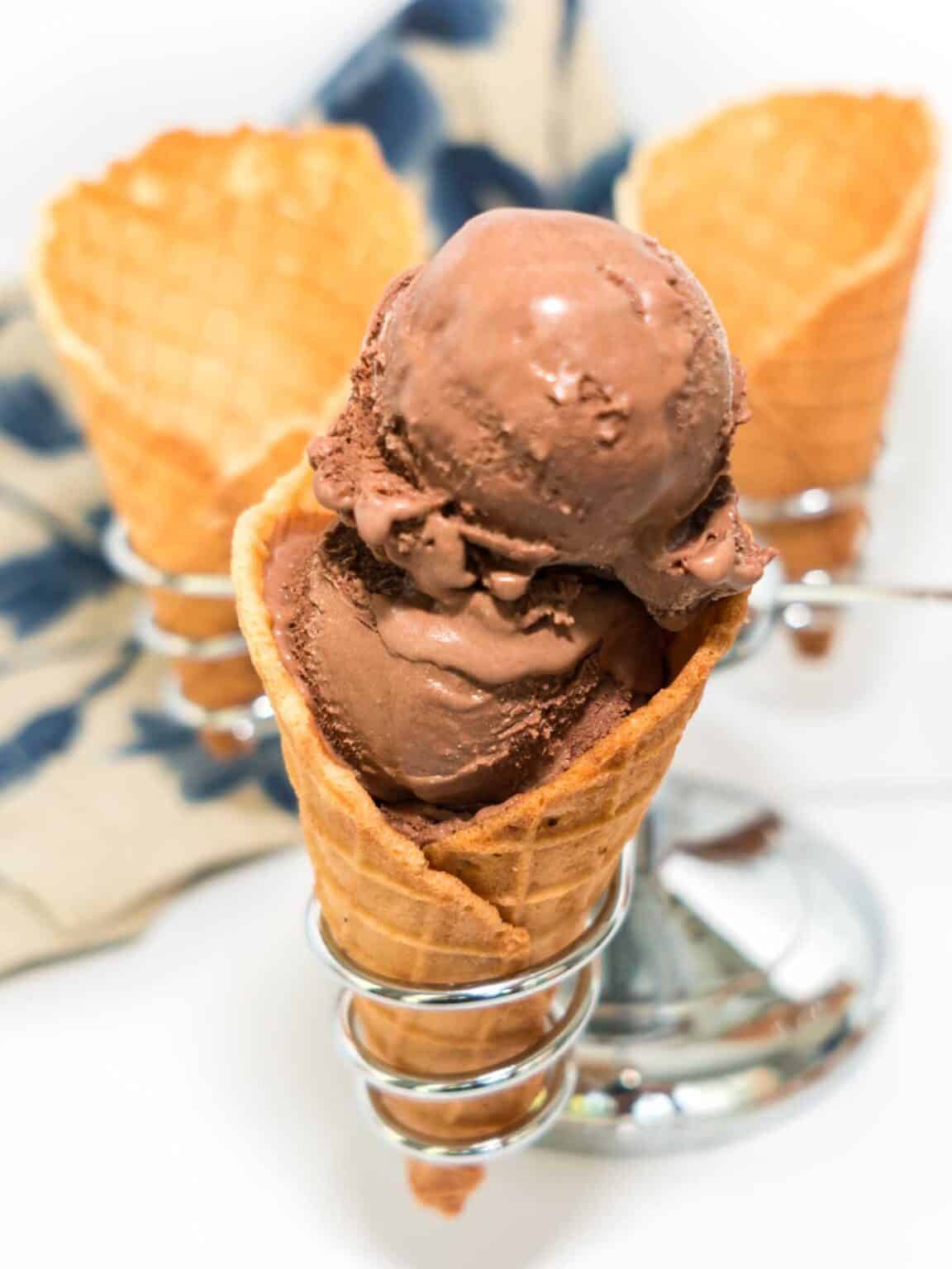 Triple Chocolate Ice Cream with Waffle Cones - Pudge Factor