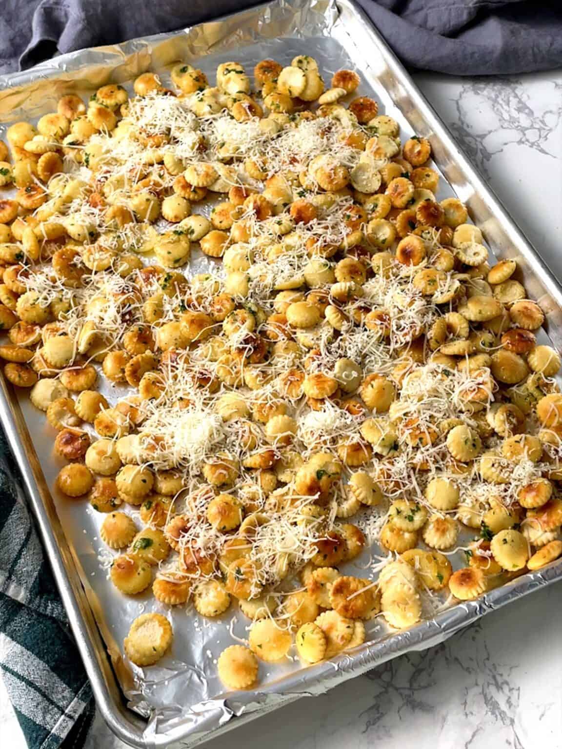 Easy Parmesan Garlic Oyster Crackers - A Perfect Snack - Pudge Factor