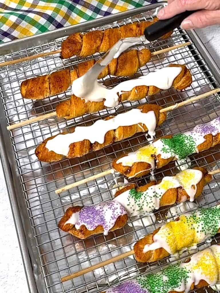 Quick and Easy King Cakes on a Stick - Pudge Factor