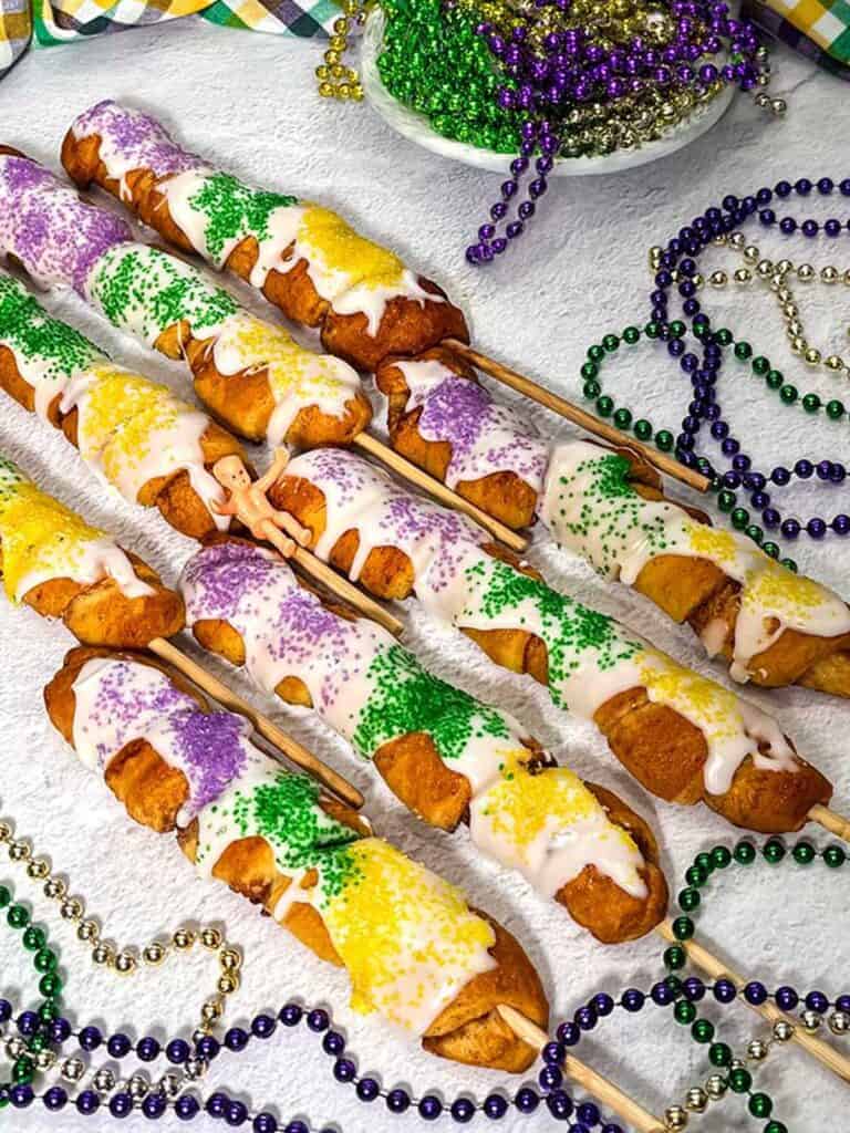 Quick and Easy King Cakes on a Stick - Pudge Factor